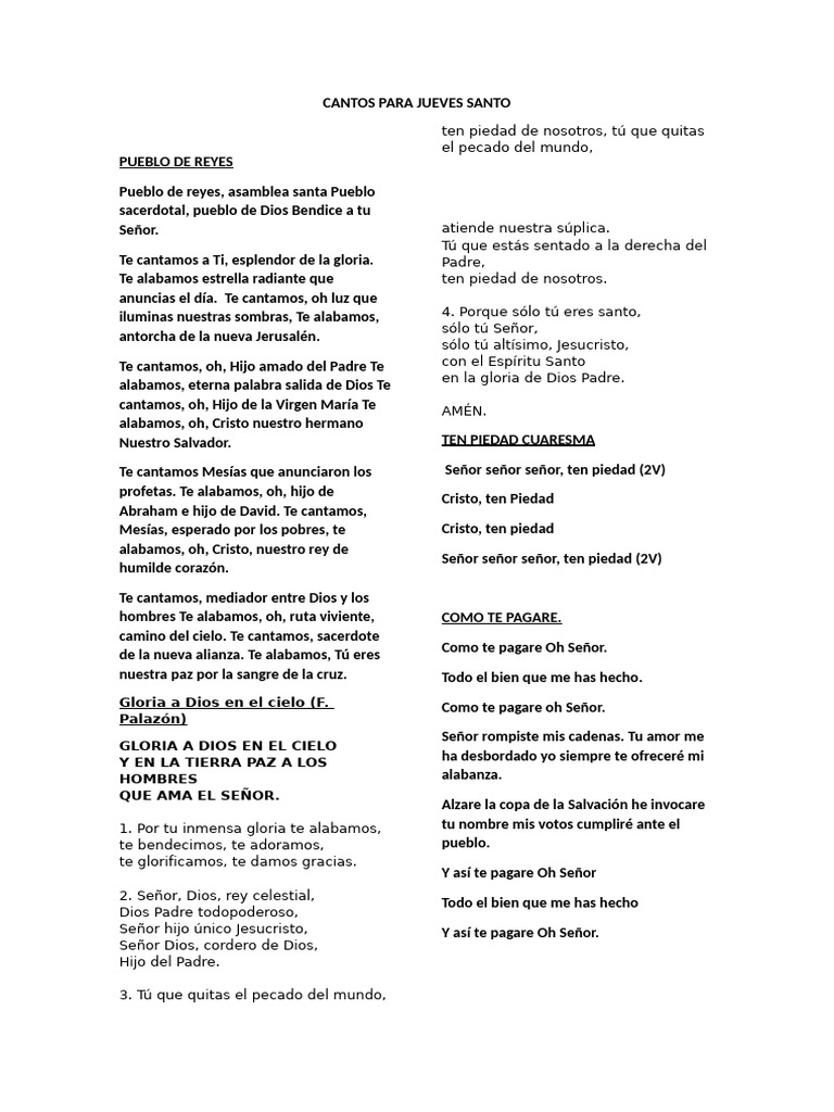 Cantos Para Jueves Santo | PDF | Cristo (título) | eucaristía