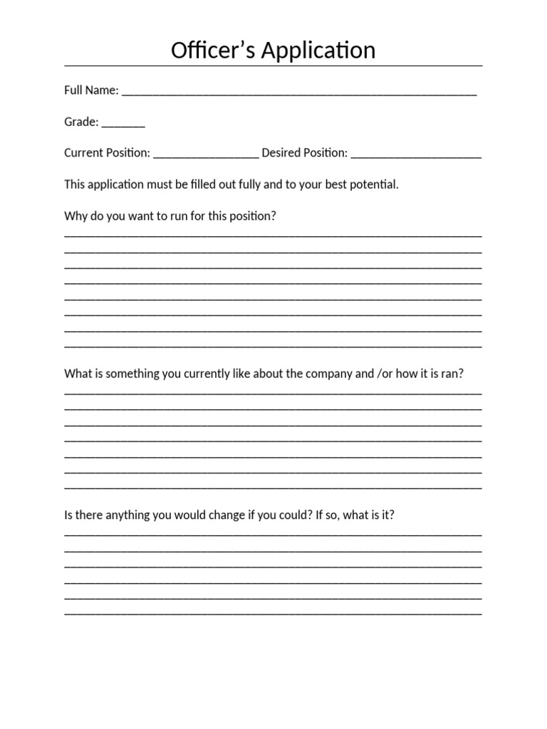 Officer Application Form Template | PDF