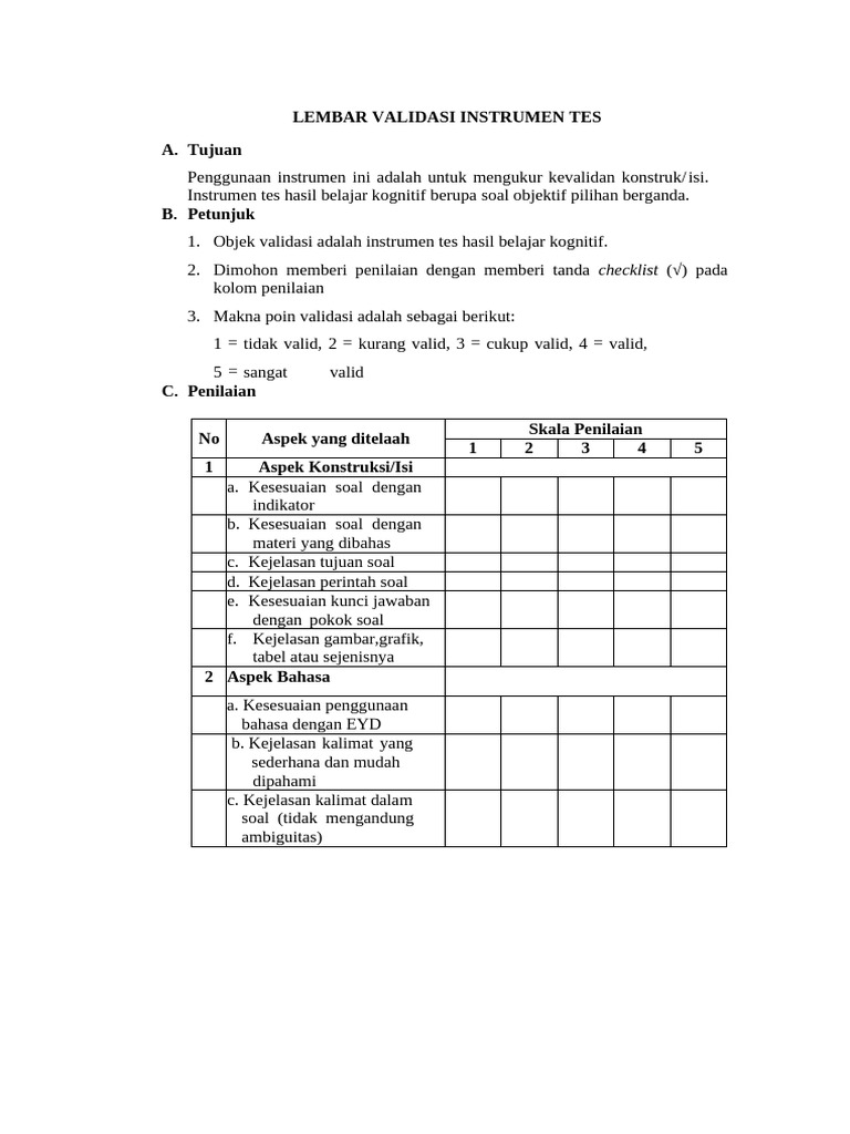 Lembar Validasi Instrumen 1 | PDF