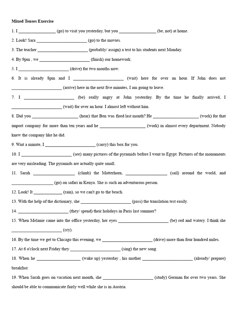 Mixed Tenses Exercise 1 (Questions) | PDF