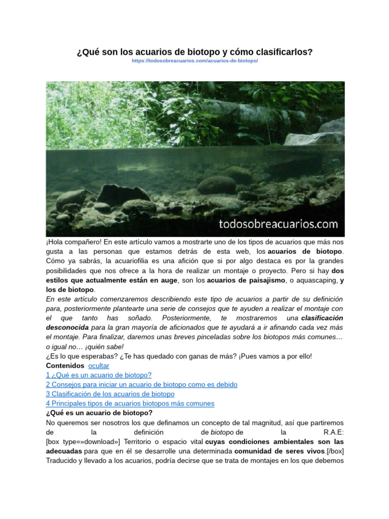 Qué Son Los Acuarios de Biotopo y Cómo Clasificarlos | PDF | Acuario | Río