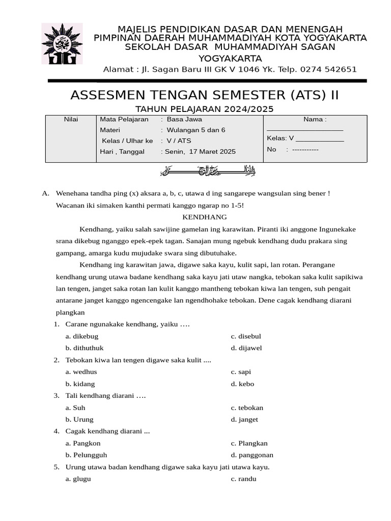 Soal Ats Basa Jawa Sem Ii 2025 | PDF