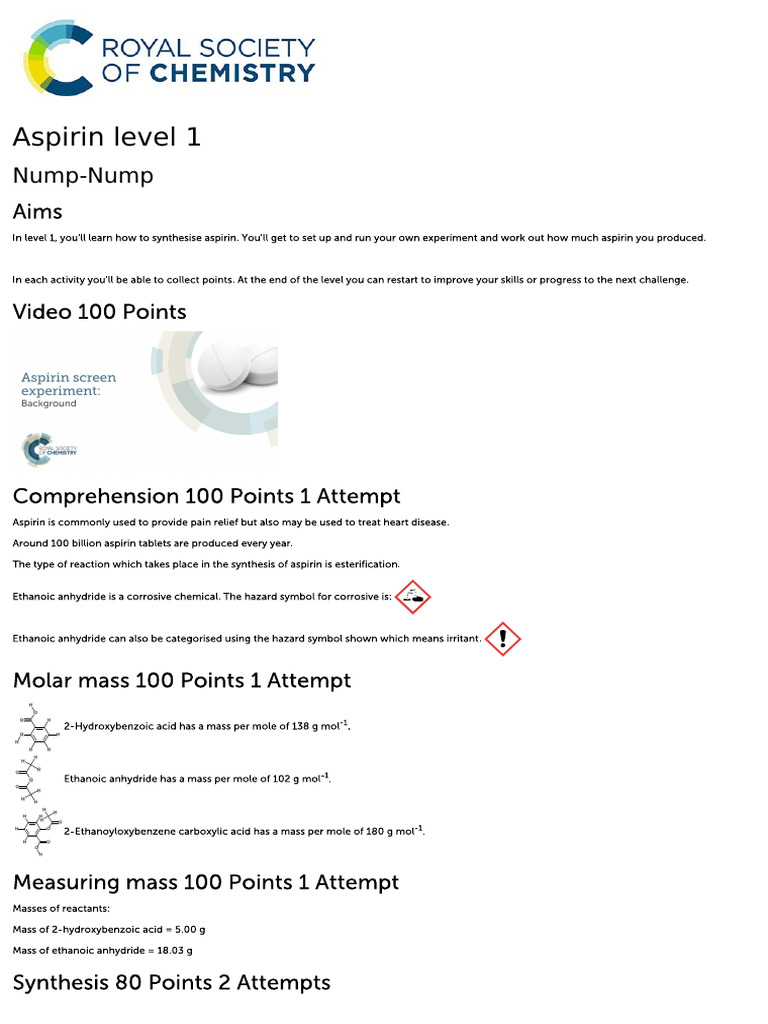Aspirin Level 1 Labnotebook | PDF