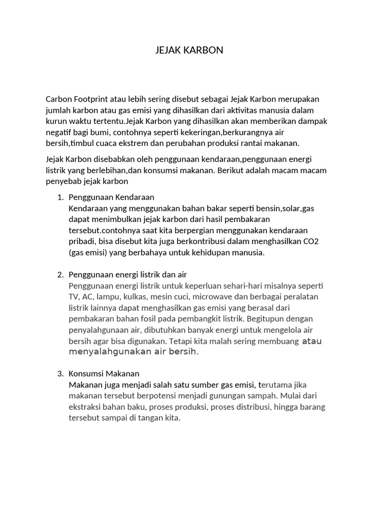 Contoh Jejak Karbon dan Dampaknya | PDF