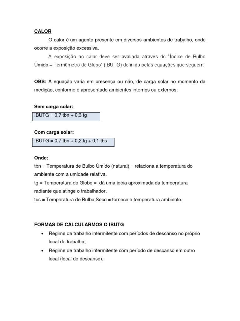 Como Calcular IBUTG | PDF | Tecnologia e Engenharia