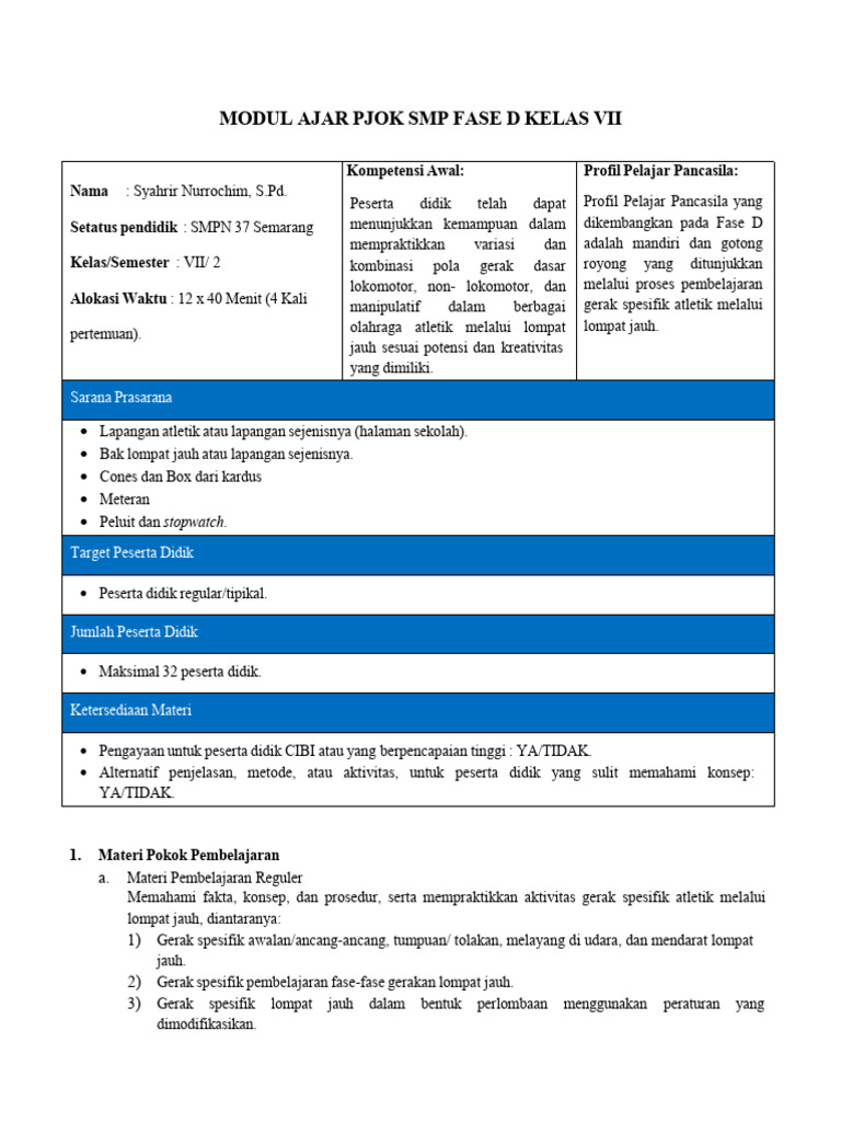 PPL MODUL LOMPAT JAUH KELAS 7 Fiks - Syahrir | PDF