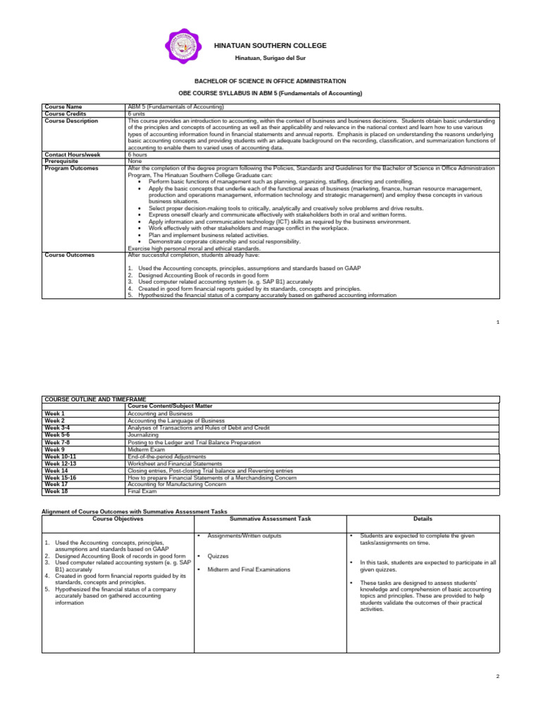 ABM 5 Fundamentals of Accounting - BSOA | PDF | Debits And Credits | Accounting