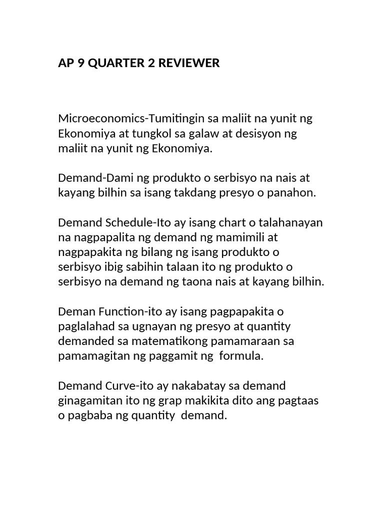 AP 9 QUARTER 2 REVIEWER | PDF