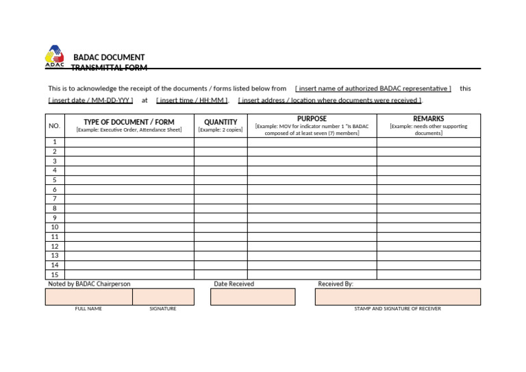 BADAC FORM - Document Transmittal Form | PDF