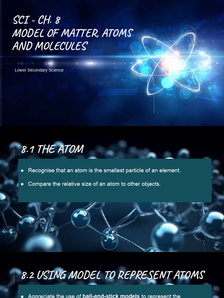 Sci - Ch. 8 Model of Matter, Atoms and Molecules | PDF | Atoms | Molecules