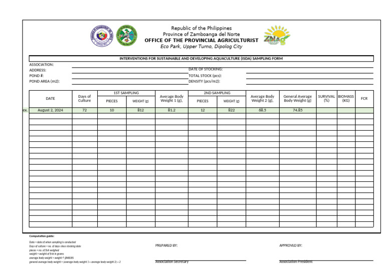 ISDA_SAMPLING-FORM[1] | PDF | Edible Fish | Aquaculture