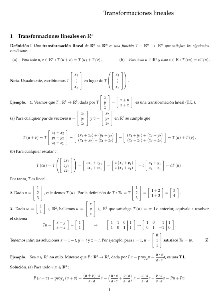 Transformaciones Lineales | PDF | Mapa lineal | Matriz (Matemáticas)