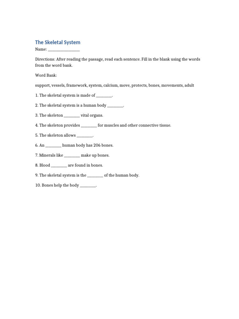 Skeletal System Worksheet | PDF