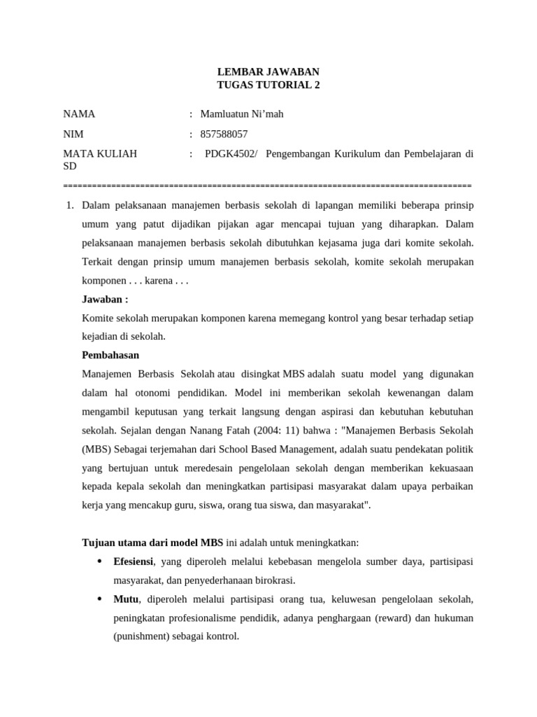 Lembar Jawaban Tutorial 2 PDF | PDF