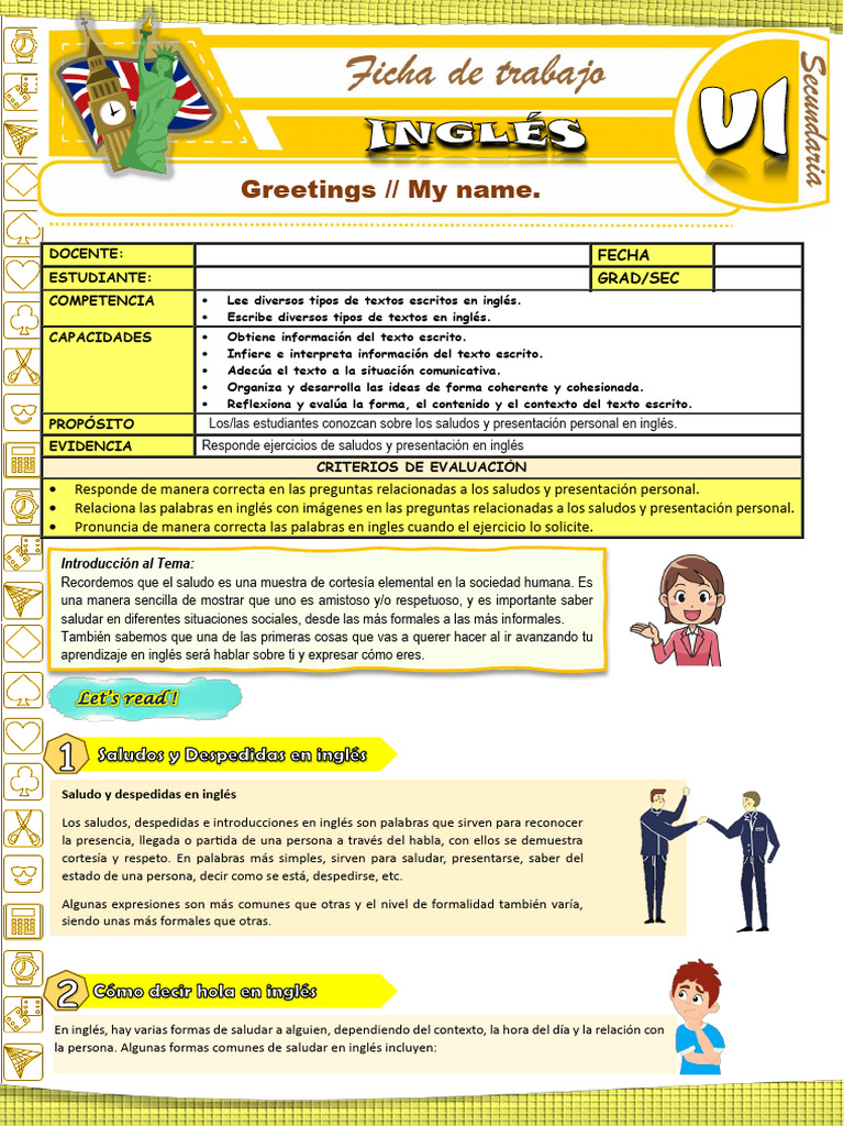 FICHA DE ACTIVIDAD INGLES VI - week 1 | PDF