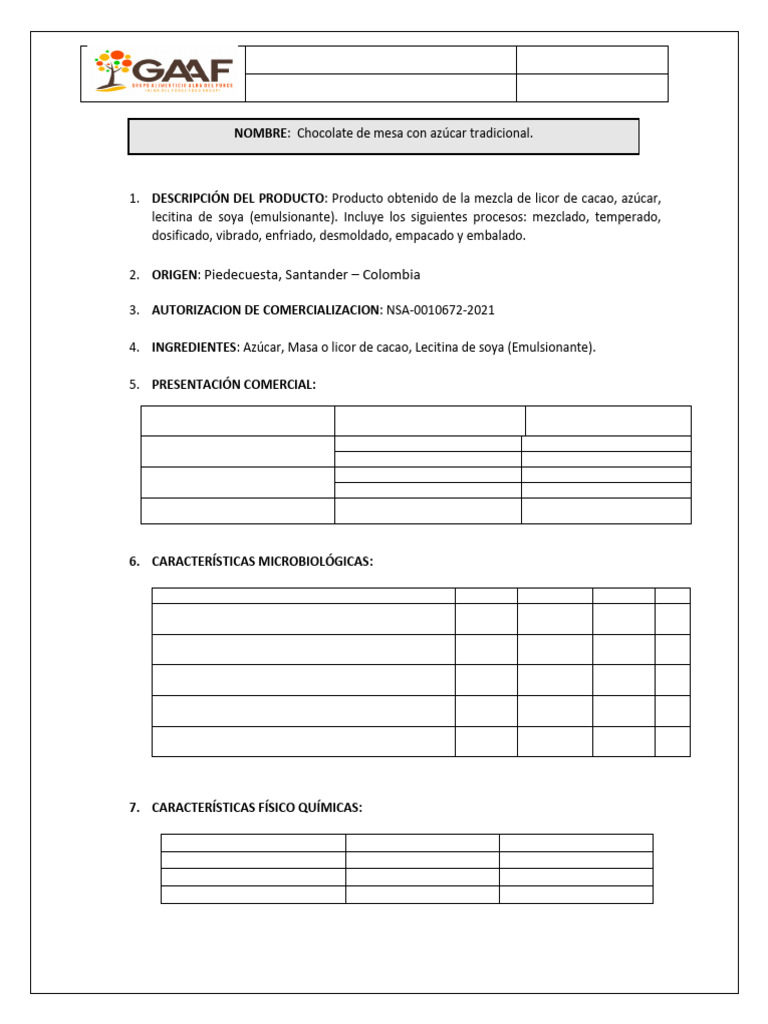 Ficha Técnica Chocolate Danusia | PDF | Alimentos | Etiqueta de ...
