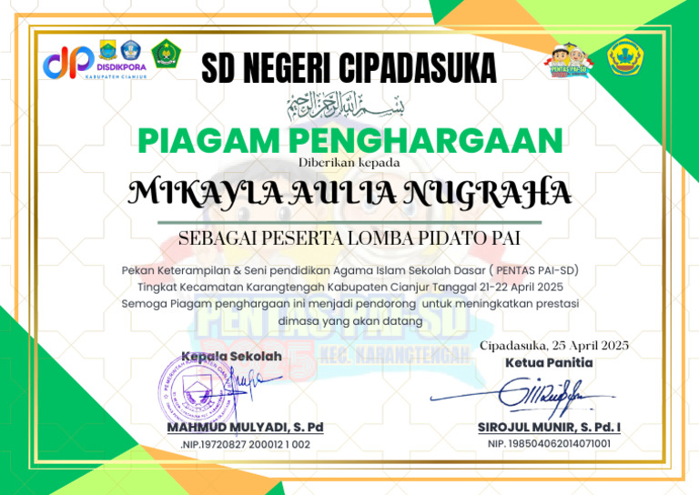 Salinan dari Piagam Sekolah PENTAS PAI (8) | PDF