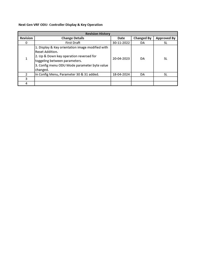 Next Gen VRF - ODU Controller Display & Key Operation - Rev 2 | PDF
