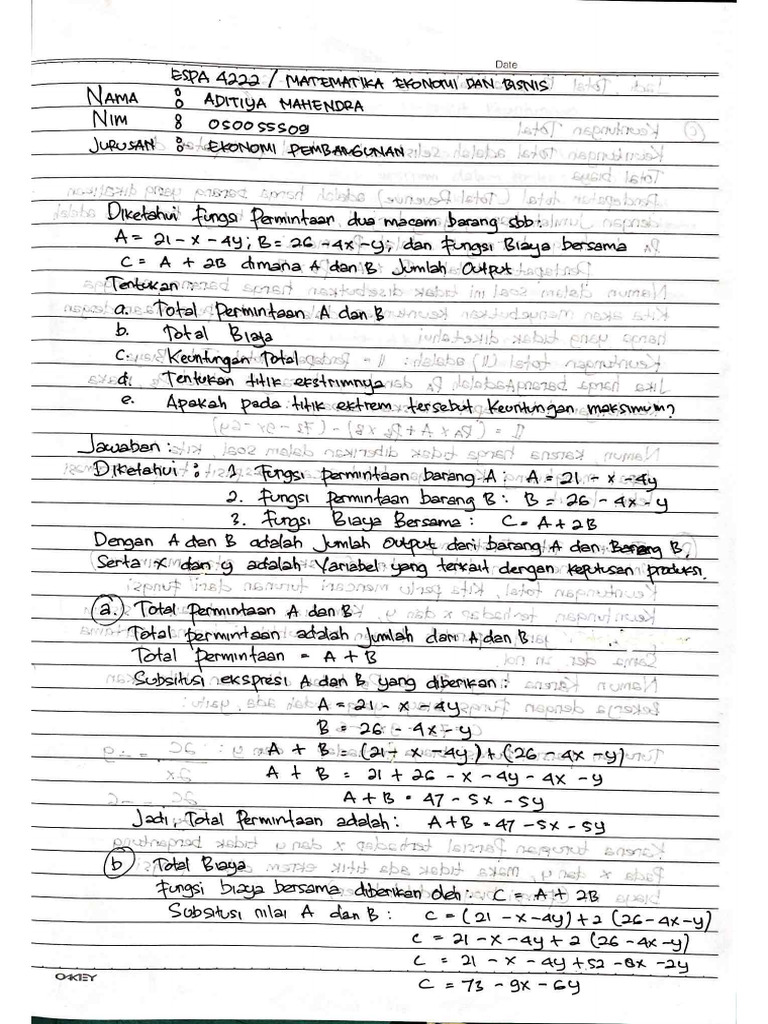 TUGAS 2 Matematika Ekonomi Dan Bisnis | PDF