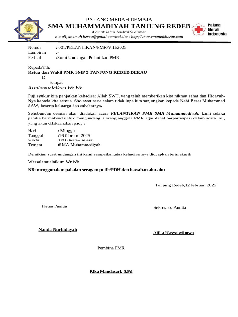 Surat Undangan PMR Untuk SMP 3 | PDF