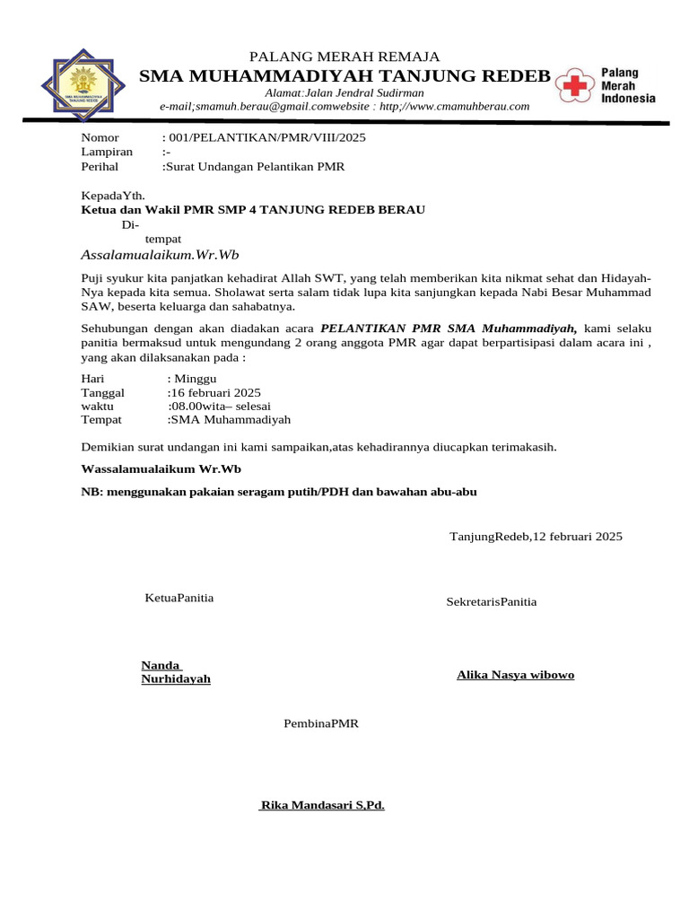 Surat Undangan PMR Untuk SMP 4 | PDF