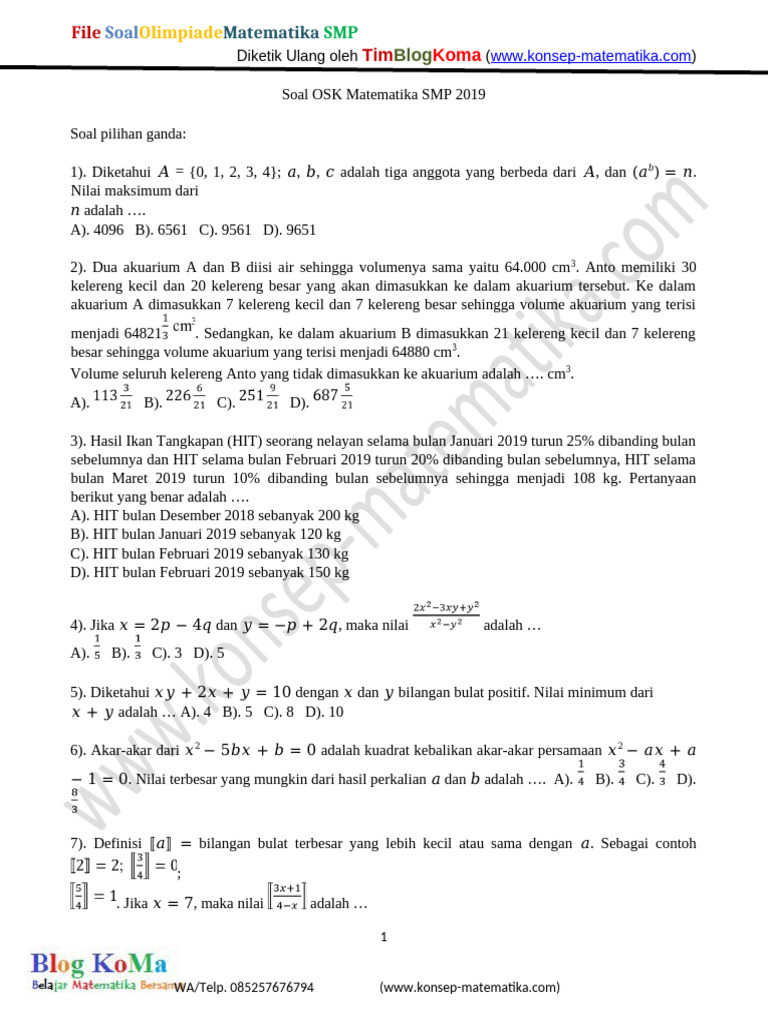 2019 soal osk Matik SMP(www.konsep-matematika.com) | PDF