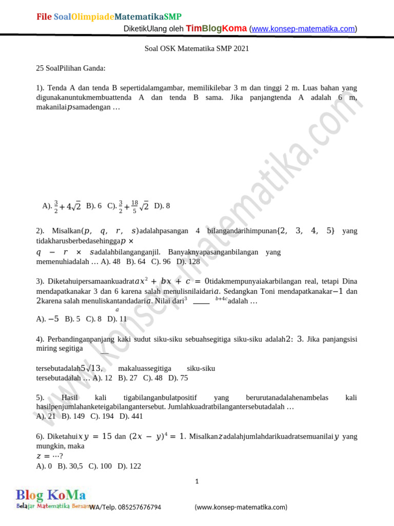 2021 Soal Osk Matik SMP(Www.konsep-matematika.com) | PDF