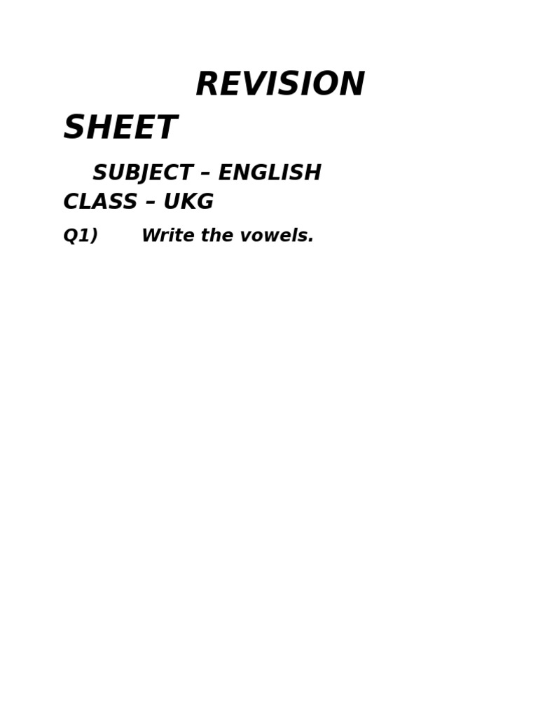 English Revision Sheet Ukg | PDF
