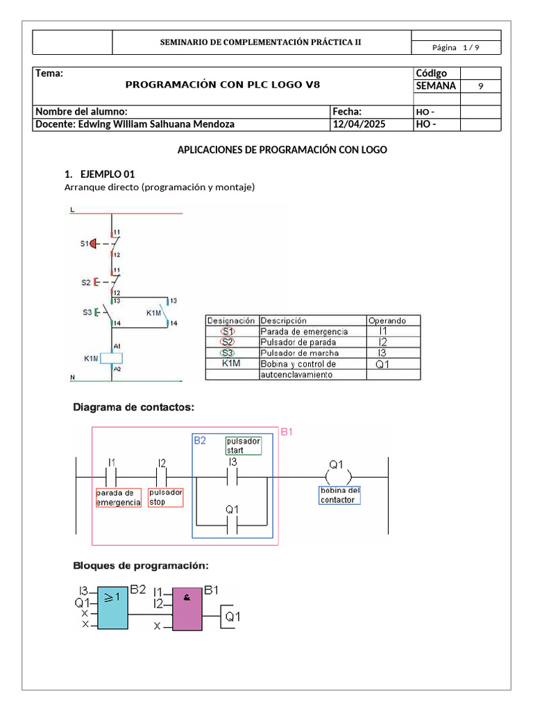 HO SEMANA 9 PROGRAMACIÓN CON PLC LOGO V8 Sem Comp Pract II | PDF