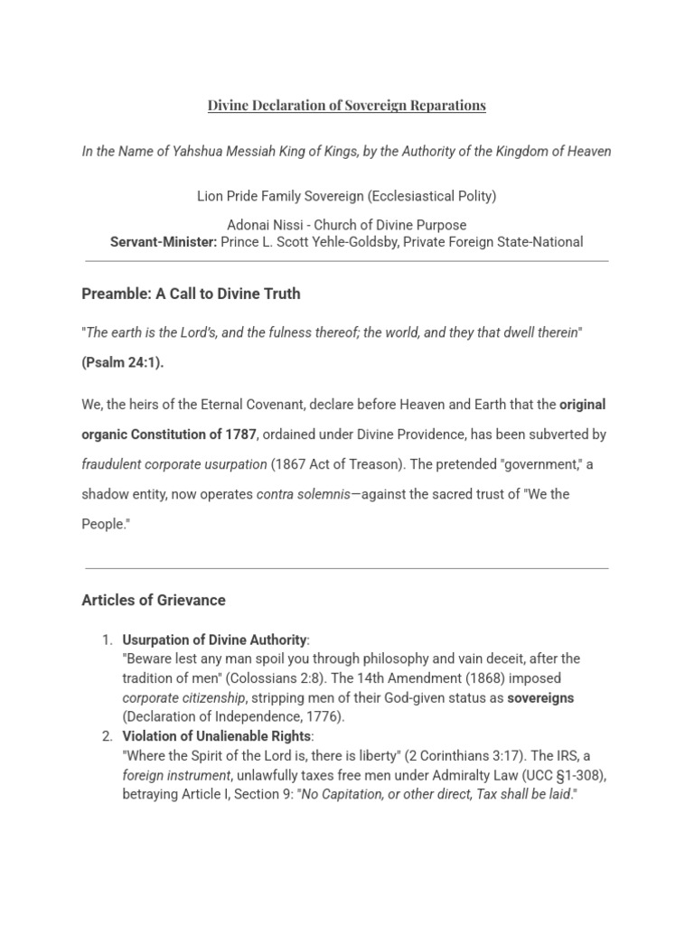 Divine Declaration of Sovereign Reparations | PDF | Religious Belief ...