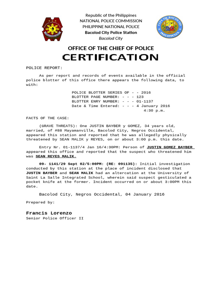 Blotter Report SAMPLE | PDF