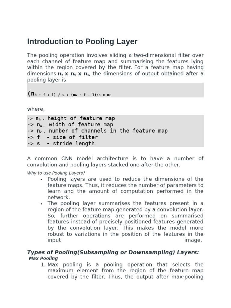 Introduction to Pooling Layer | PDF | Machine Learning | Signal Processing