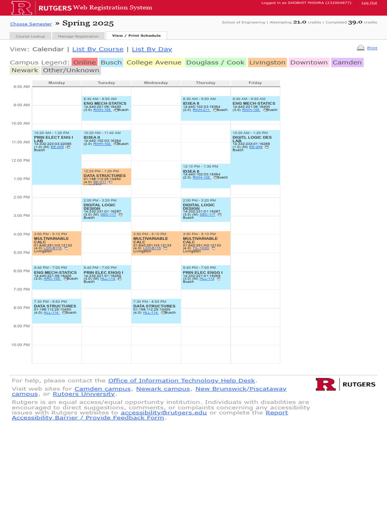 WebReg View Print Schedule | PDF | Disability