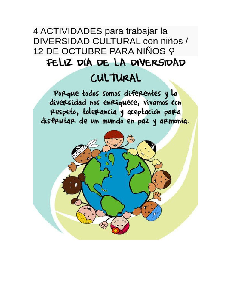 4 ACTIVIDADES para Trabajar La DIVERSIDAD CULTURAL Con Niños | PDF