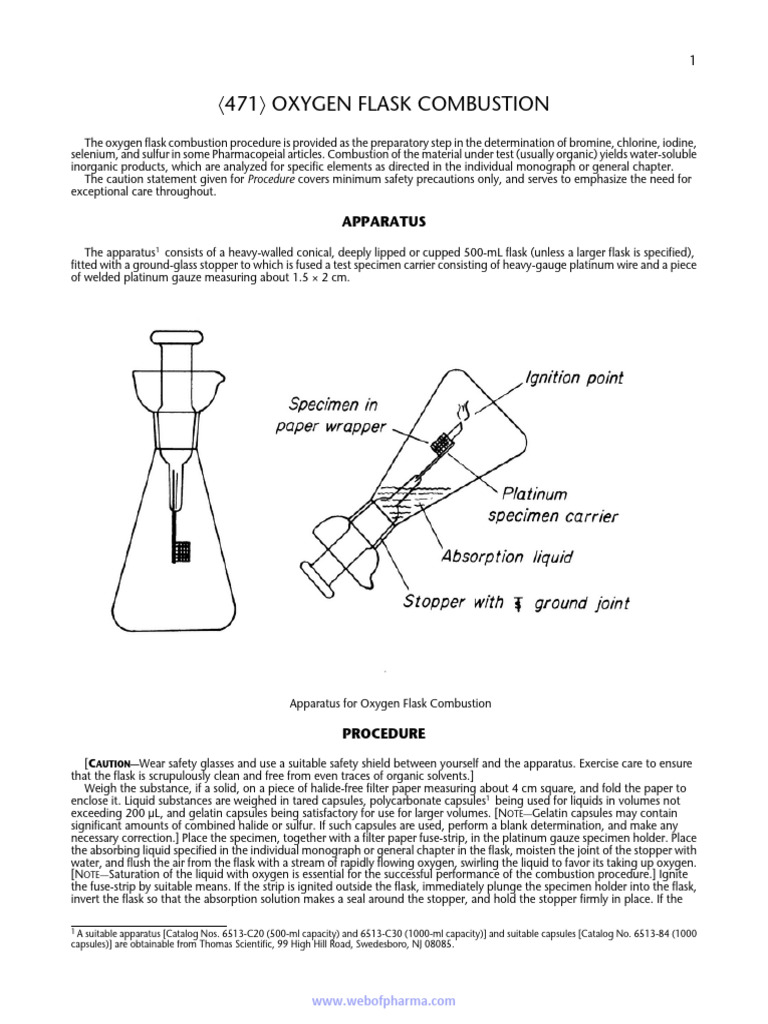 〈471〉 Oxygen Flask Combustion | PDF | Combustion | Oxygen
