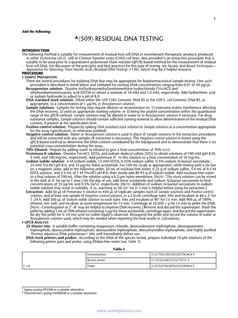 〈509〉 Residual DNA Testing | PDF | Real Time Polymerase Chain Reaction ...