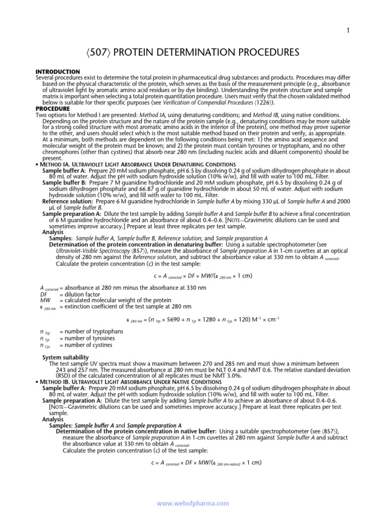 〈507〉 Protein Determination Procedures | PDF | Buffer Solution ...