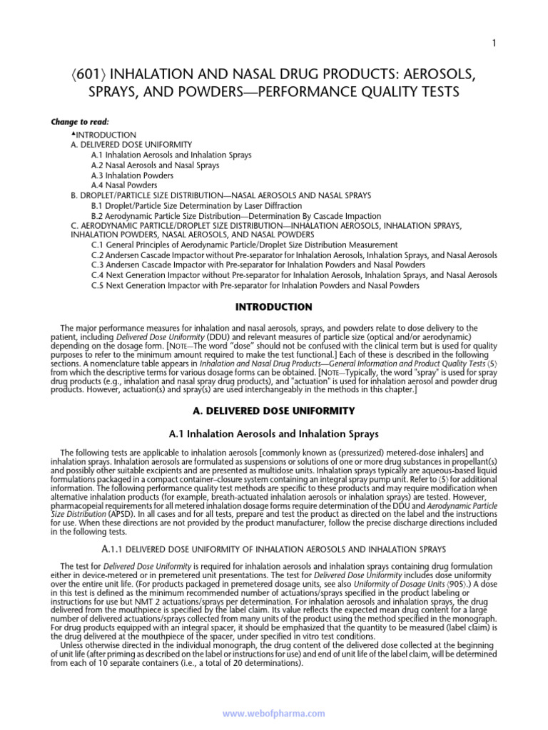 Nasal Aerosols: Performance Tests Guide | PDF | Aerosol | Applied And ...