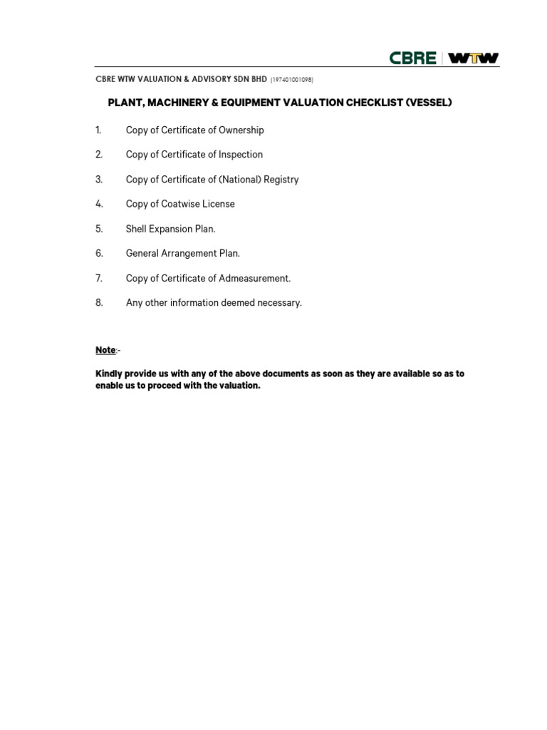 P&M Vessel Checklist Updated | PDF