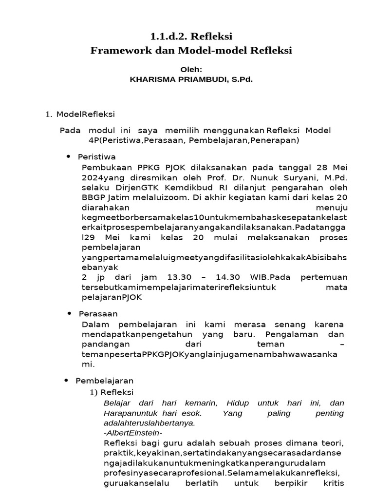 1.1.d.2 Refleksi Modul 1.1 Kharisma P | PDF