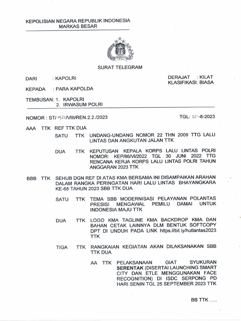 ST - 1921 - 25082023 - TR Hut Lantas 2023 | PDF