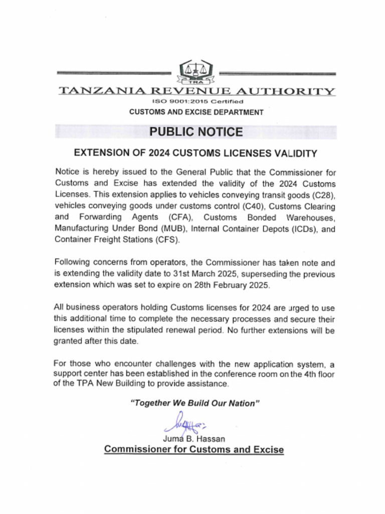Extension of 2024 Customs License Validity | PDF