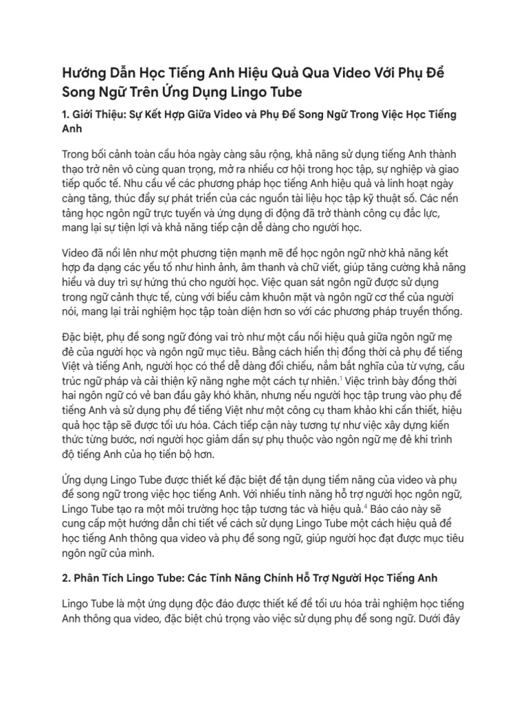 Học Tiếng Anh Lingo Tube - Google Tài liệu | PDF