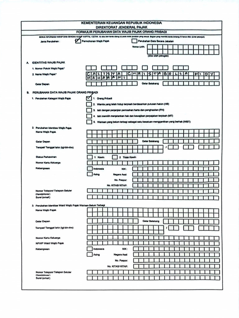 Formulir Perubahan Data Wajib Pajak | PDF