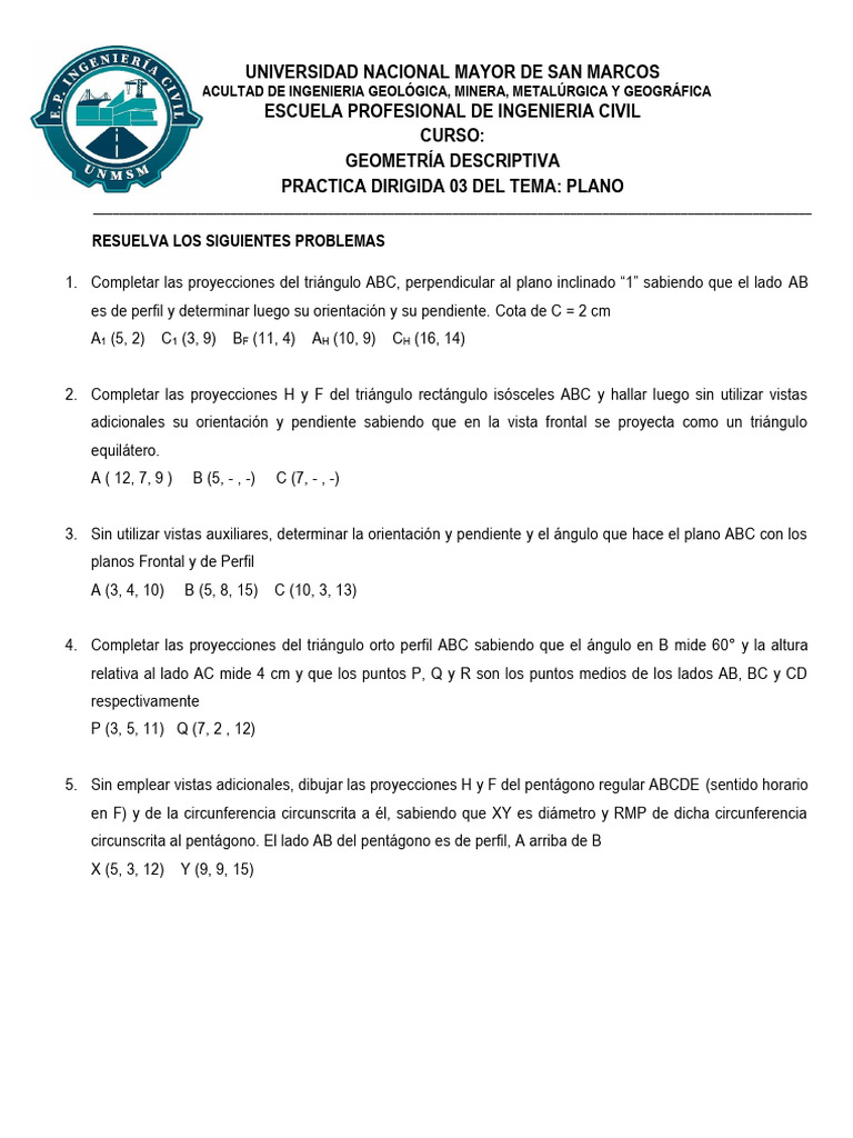 Práctica dirigida 03 - Geometría descriptiva - 2024 I (1) | PDF