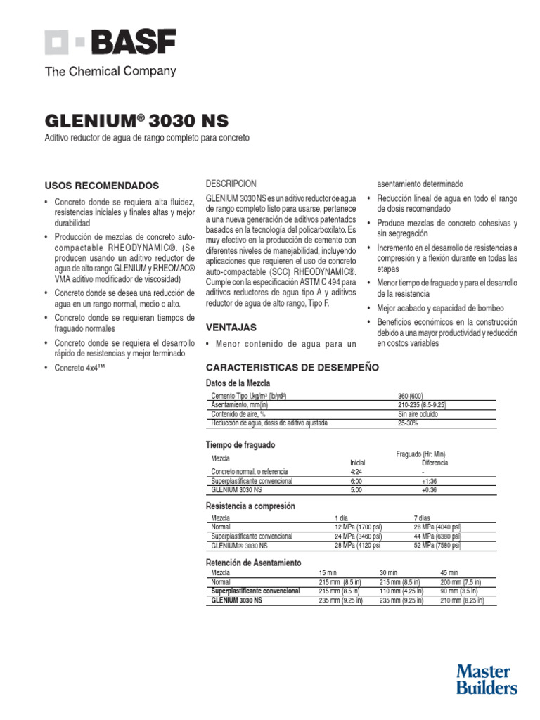 Aditivo GLENIUM® 3030 NS para concreto | PDF | Hormigón | Cemento