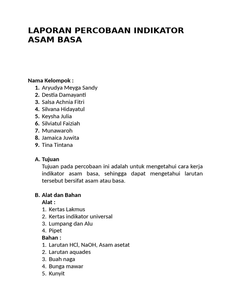 Laporan Indikator Asam Basa Kelas 11 | PDF