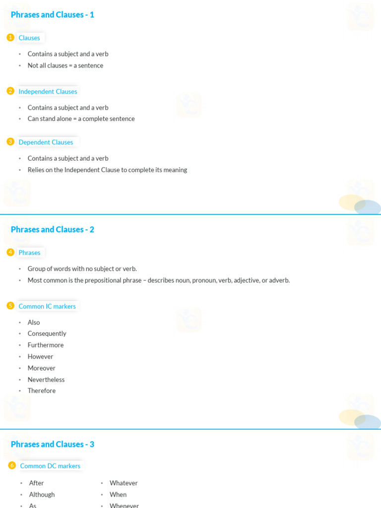 Phrases and Clauses Summary | PDF