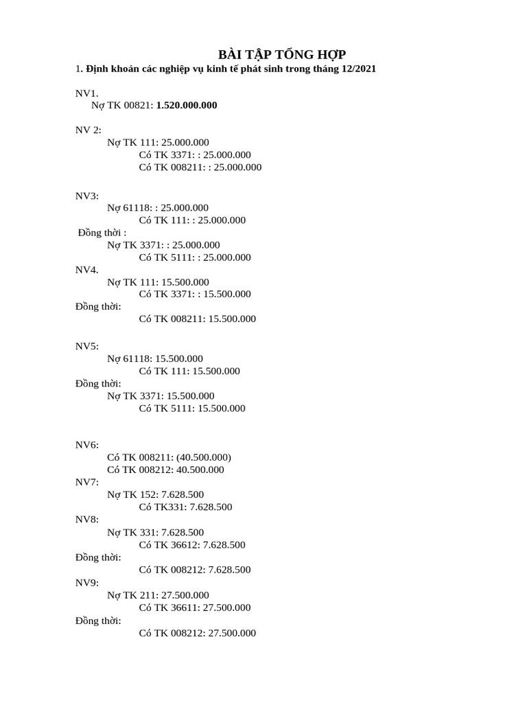 Bài tập tổng hợp - lập BCTC - Sinh viên | PDF