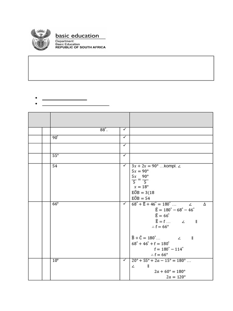 Maths P2 Afrikaans Marking guideline | PDF